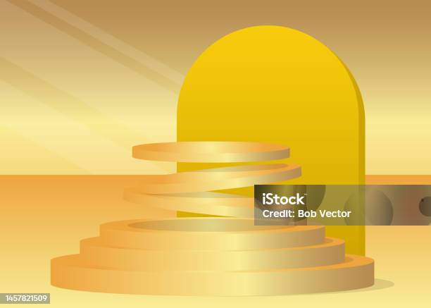 Tampilan Produk Emas Dan Kuning Ruang Emas Vektor 3d Podium Alas