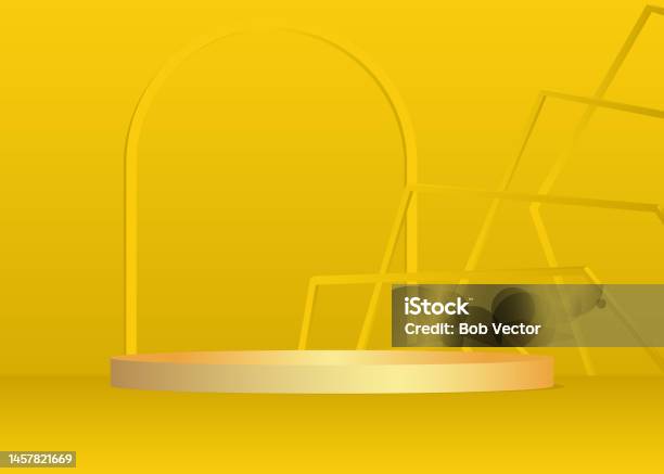 Tampilan Produk Emas Dan Kuning Ruang Emas Vektor 3d Podium Alas