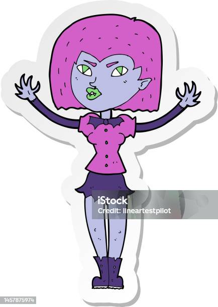 Autocollant Dune Fille Vampire De Dessin Animé Vecteurs Libres De