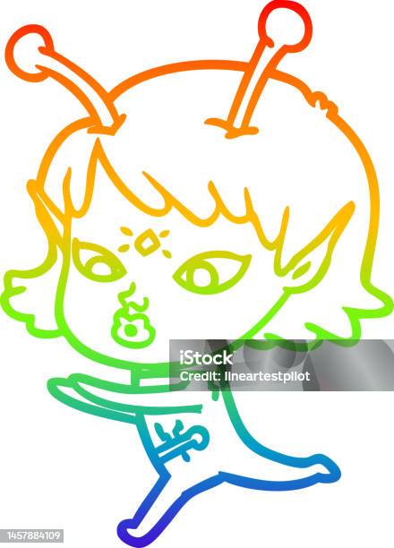 Dessin Au Trait Dégradé Arcenciel Dune Jolie Fille Extraterrestre De