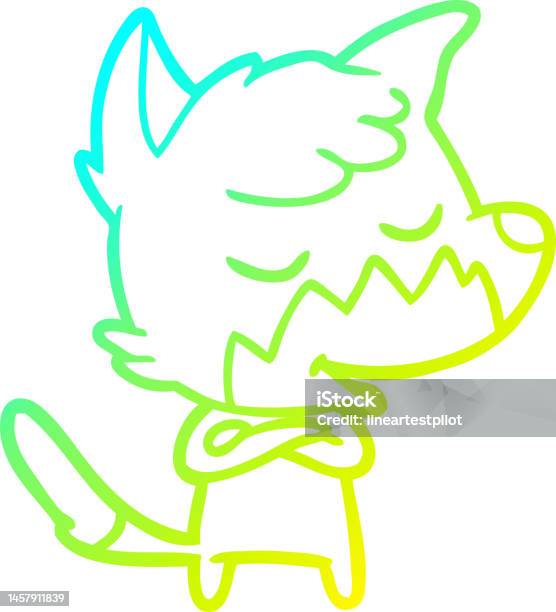 Dessin Au Trait Dégradé Froid Dun Sympathique Renard De Dessin Animé