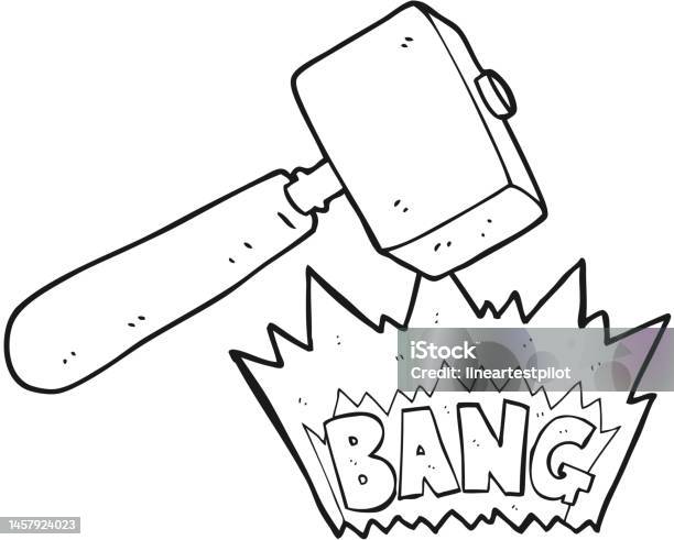 Dessin À Main Levée Noir Et Blanc Dessin Animé Maillet Banging Vecteurs
