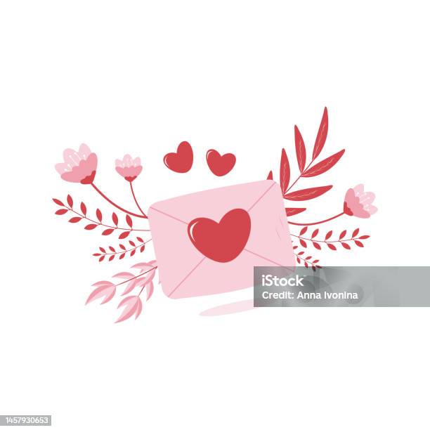 Illustration Dune Enveloppe Damour Message En Style Plat De Dessin