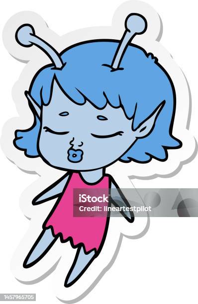 Autocollant Dun Dessin Animé De Fille Extraterrestre Mignonne Vecteurs