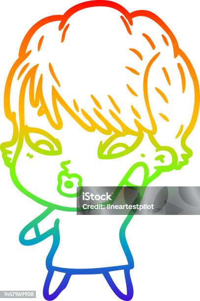 Dessin Au Trait Dégradé Arcenciel Dune Femme De Dessin Animé Vecteurs