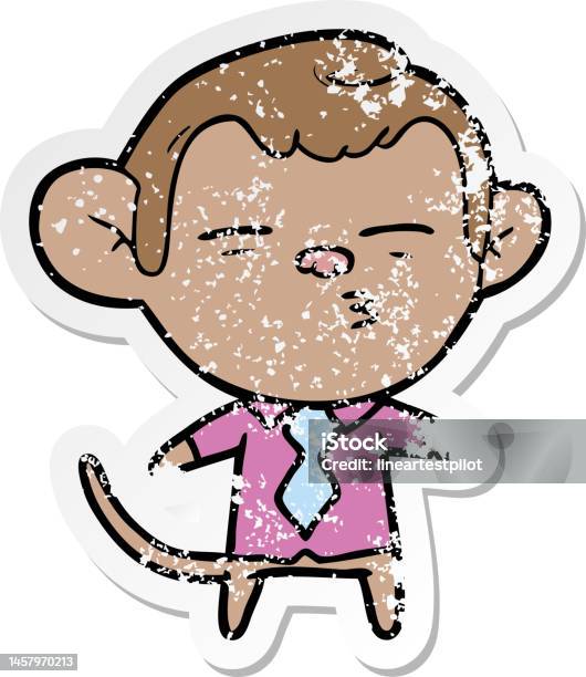 Autocollant En Détresse Dun Singe Suspect De Dessin Animé Vecteurs