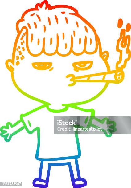 Dessin Au Trait Dégradé Arcenciel Dun Homme De Dessin Animé Fumant