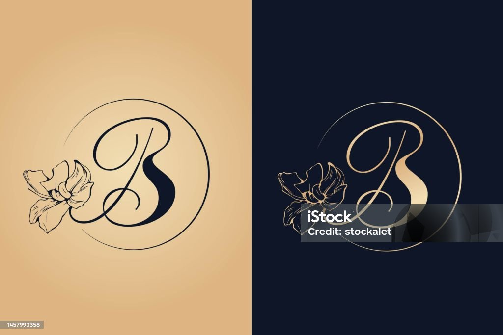 Logo De La Lettre B Calligraphie Ornementale Majuscule Alphabet Floral
