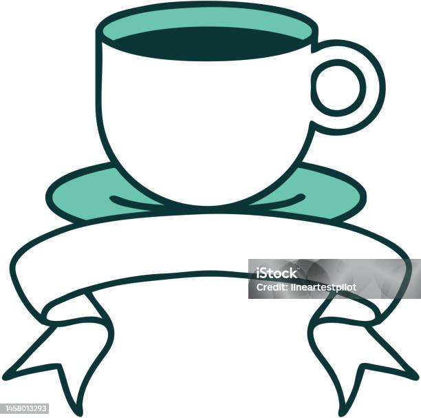 Tatouage Traditionnel Avec Bannière Dune Tasse De Café Vecteurs Libres
