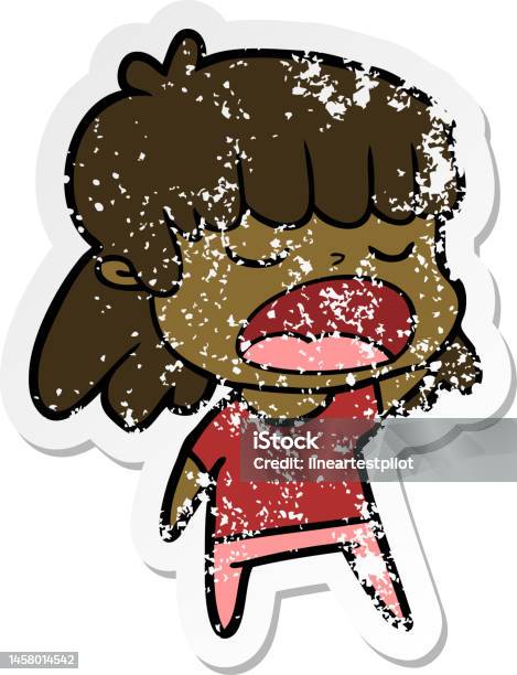 Autocollant En Détresse Dune Femme De Dessin Animé Parlant Fort