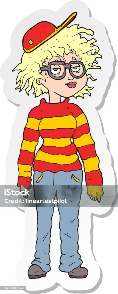 Sticker Of A Cartoon Geeky Girl Stock Illustration Download Image Now Adult Art Art