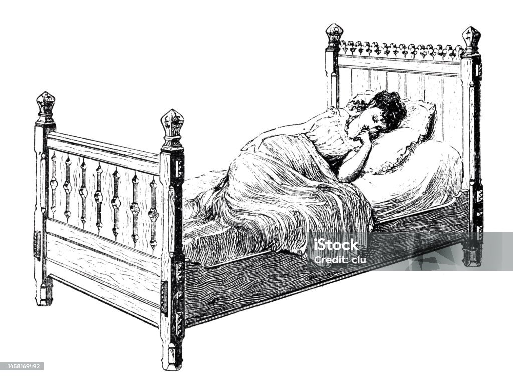 Young Woman Lying In Bed Hand On Chin And Thinking White Background