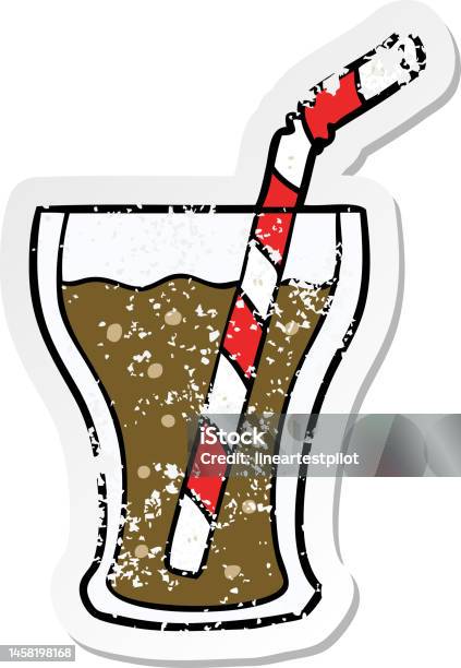 Autocollant En Détresse Dun Verre De Cola De Dessin Animé Vecteurs