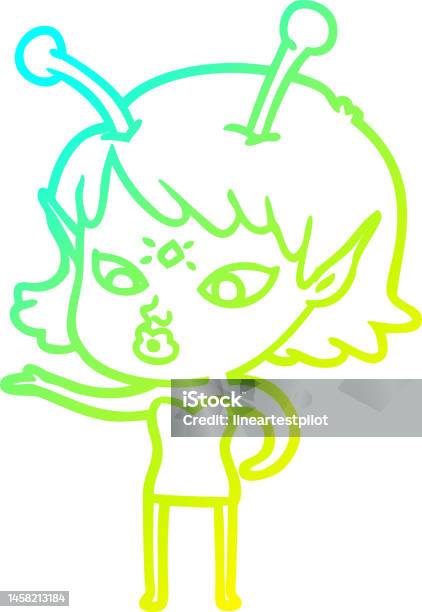 Dessin Au Trait Dégradé Froid Dune Jolie Fille Extraterrestre De Dessin