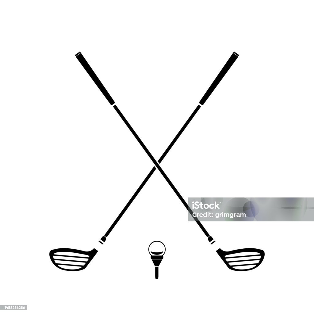 Crossed Golf Clubs With Golf Ball Tee Vector Icon Illustration