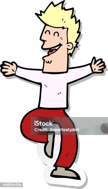 Autocollant Dun Homme Riant De Dessin Animé Vecteurs Libres De Droits