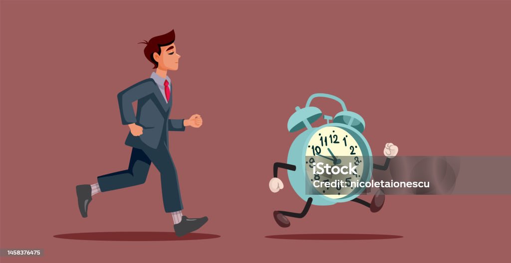 Businessman Running After An Alarm Clock Vector Concept Illustration ... Businessman Running After An Alarm Clock Vector Concept Illustration ...