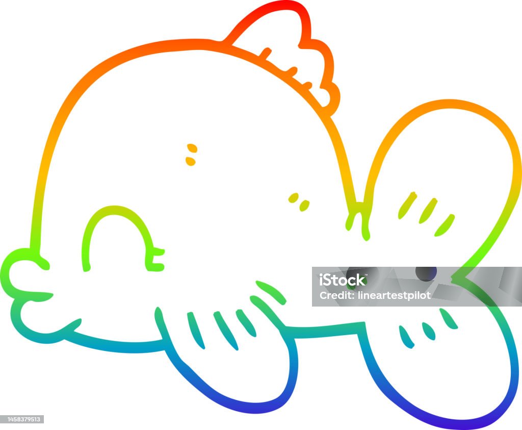 Dessin Au Trait Dégradé Arcenciel Dun Poisson De Dessin Animé Nageant