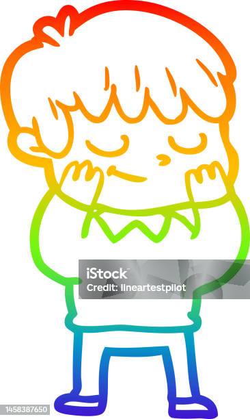 Dessin Au Trait Dégradé Arcenciel Dun Garçon Heureux De Dessin Animé
