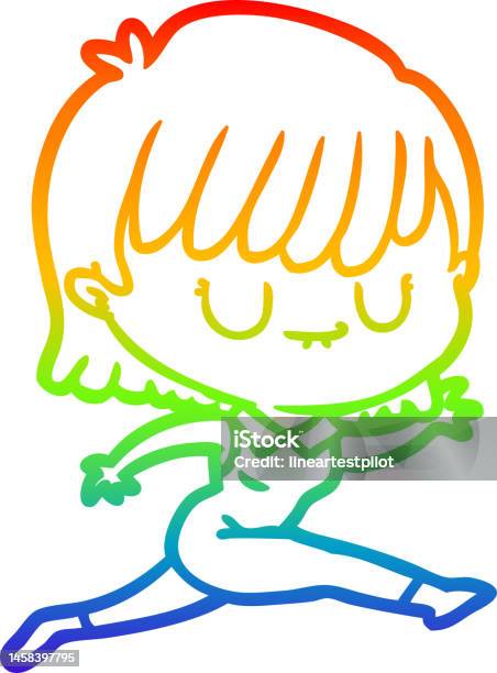 Dessin Au Trait Dégradé Arcenciel Dune Femme De Dessin Animé Vecteurs