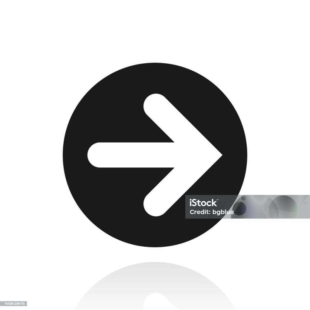 Right Arrow Button Icon With Reflection On White Background Stock