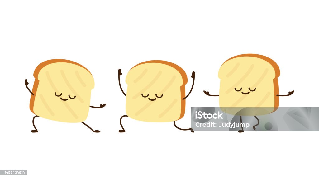 Bread Character Design Cute Funny Bread Toast Character Vector Flat