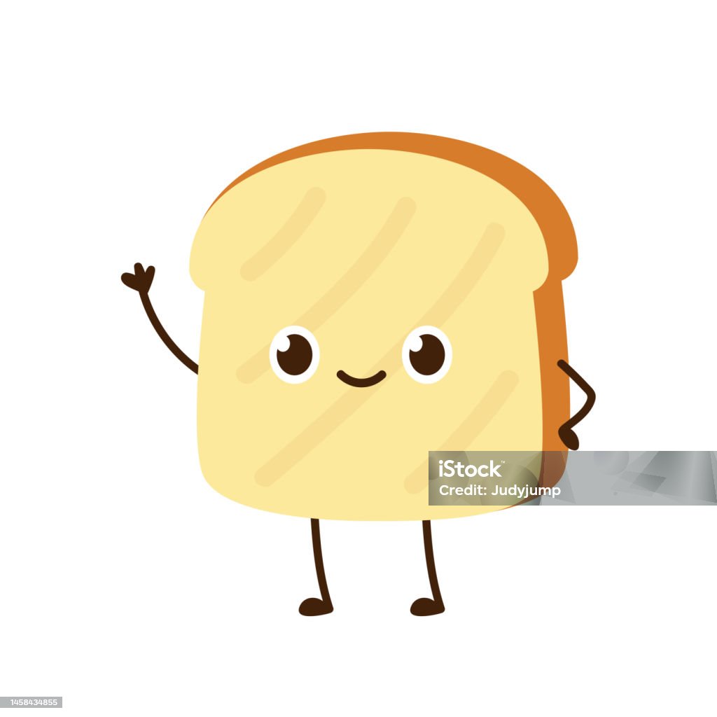 Bread Character Design Cute Funny Bread Toast Character Vector Flat