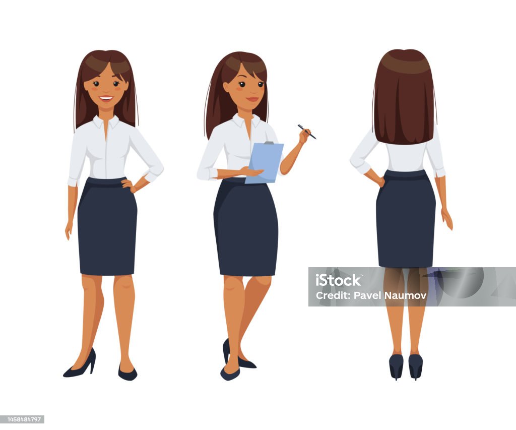 Karakter Wanita Kantor Mengenakan Setelan Formal Dalam Set Vektor
