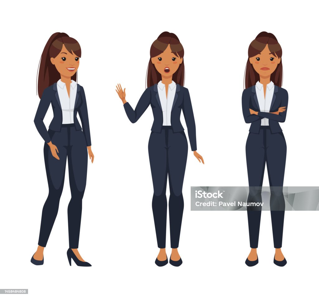 Karakter Wanita Kantor Mengenakan Setelan Formal Dalam Set Vektor