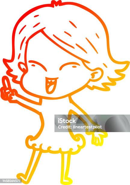 Dessin Au Trait Dégradé Chaud Dune Fille De Dessin Animé Heureuse
