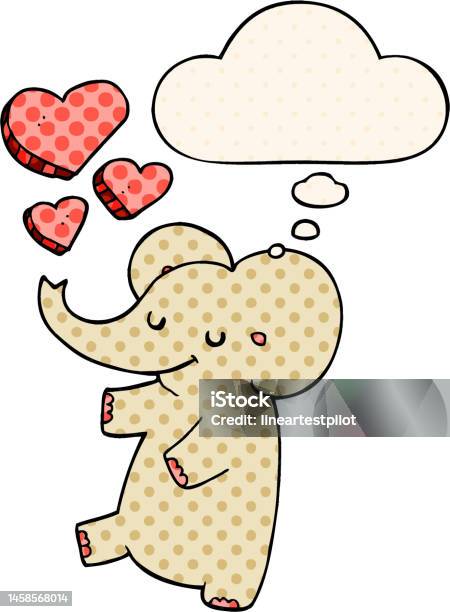 Éléphant De Dessin Animé Avec Des Cœurs Damour Avec Bulle De Pensée