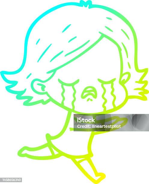 Dessin Au Trait Dégradé Froid Dune Fille De Dessin Animé Pleurant