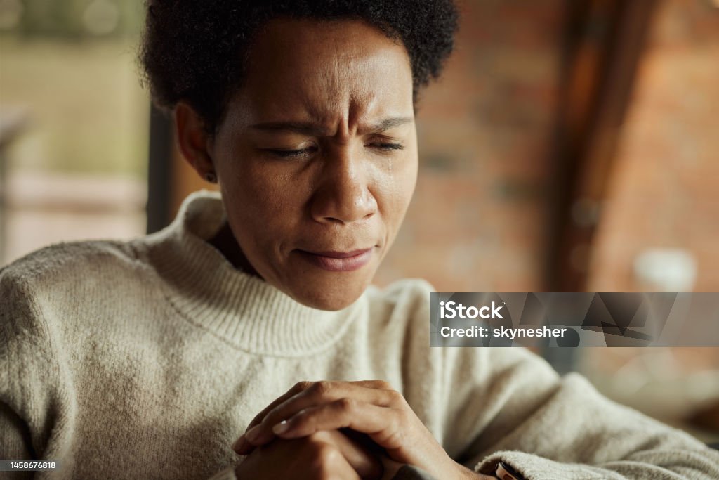 Depressed African American Woman Crying At Home Stock Photo - Download ... Depressed African American Woman Crying At Home Stock Photo - Download ...