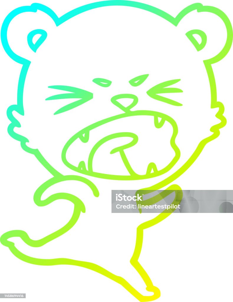Dessin Au Trait Dégradé Froid Dun Ours De Dessin Animé En Colère