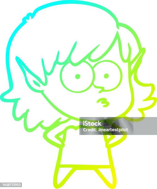 Dessin Au Trait Dégradé Froid Dune Fille Elfe De Dessin Animé Regardant