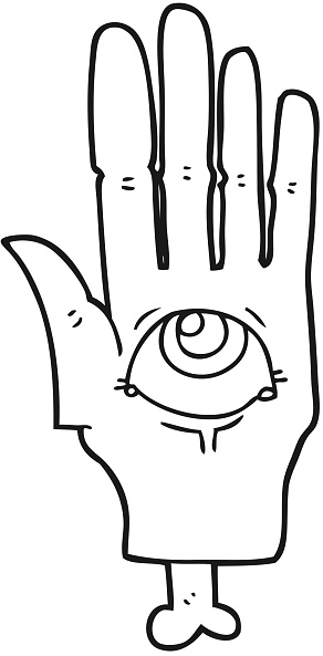 Dessin À Main Levée Noir Et Blanc Dessin Animé Spooky Eye Main Vecteurs