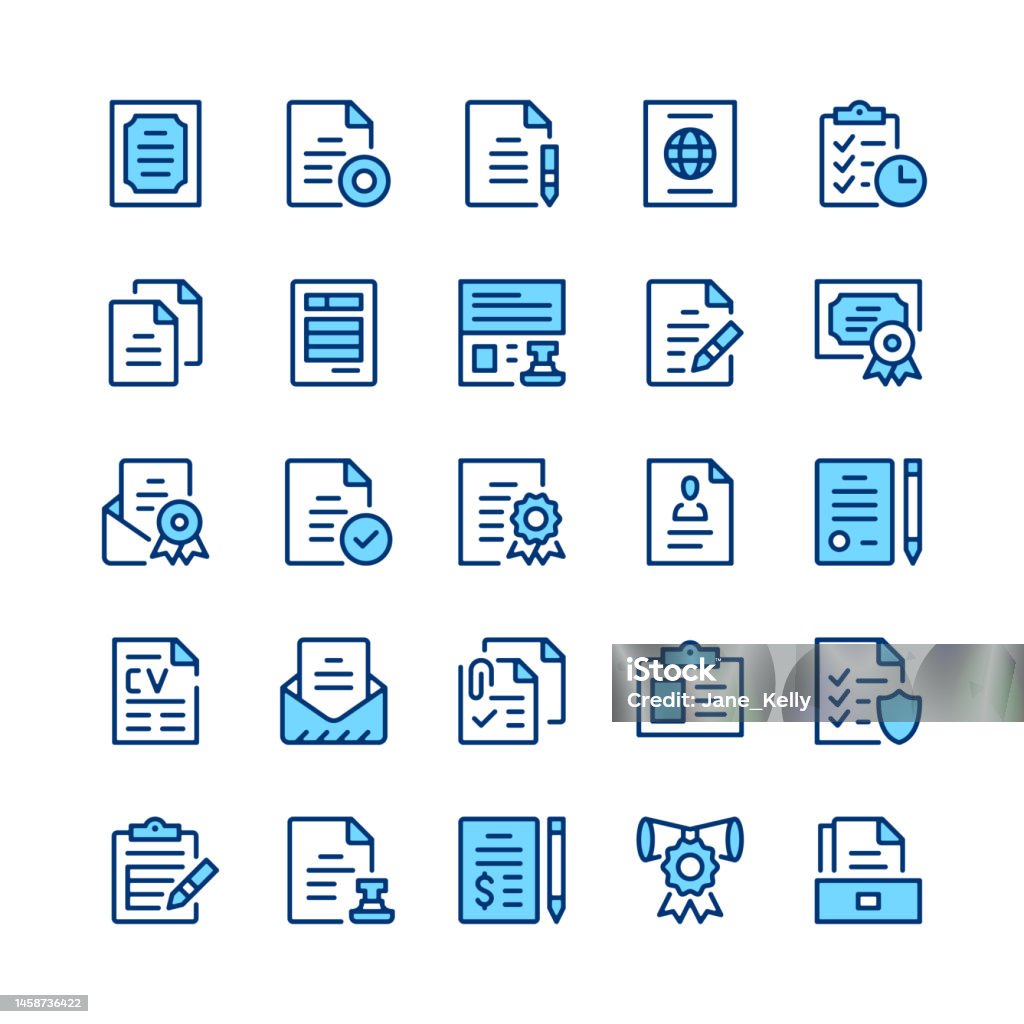 Legal Documents Line Icons Blue Color Outline Stroke Symbols Vector