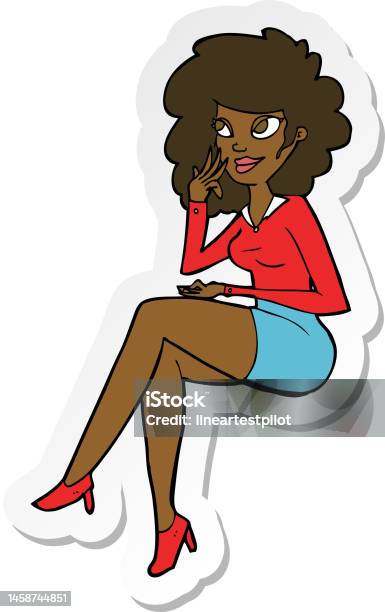 Autocollant Dune Femme De Bureau De Dessin Animé Assise Vecteurs Libres