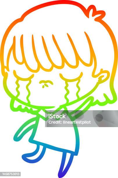 Dessin Au Trait Dégradé Arcenciel Dune Femme De Dessin Animé Pleurant
