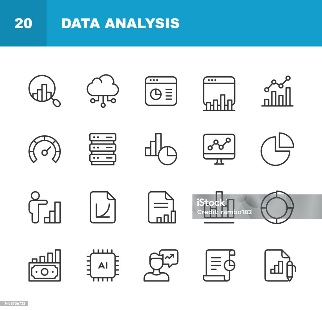 Data Analysis Line Icons Editable Stroke Pixel Perfect For Mobile And Web Contains Such Icons As