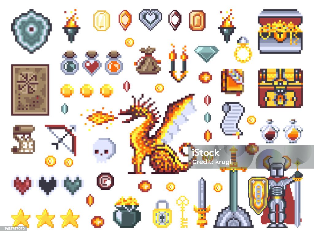 Ilustración De Pixel Art Fantasy Rpg Adventure Game Assets Y Más Vectores Libres De Derechos De