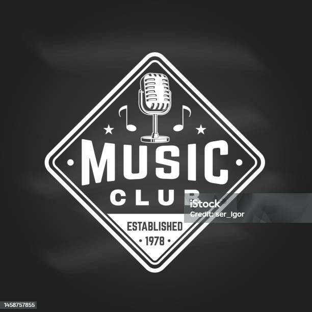 Music Club Logo Badge Label On Chalkboard Retro Poster Banner With