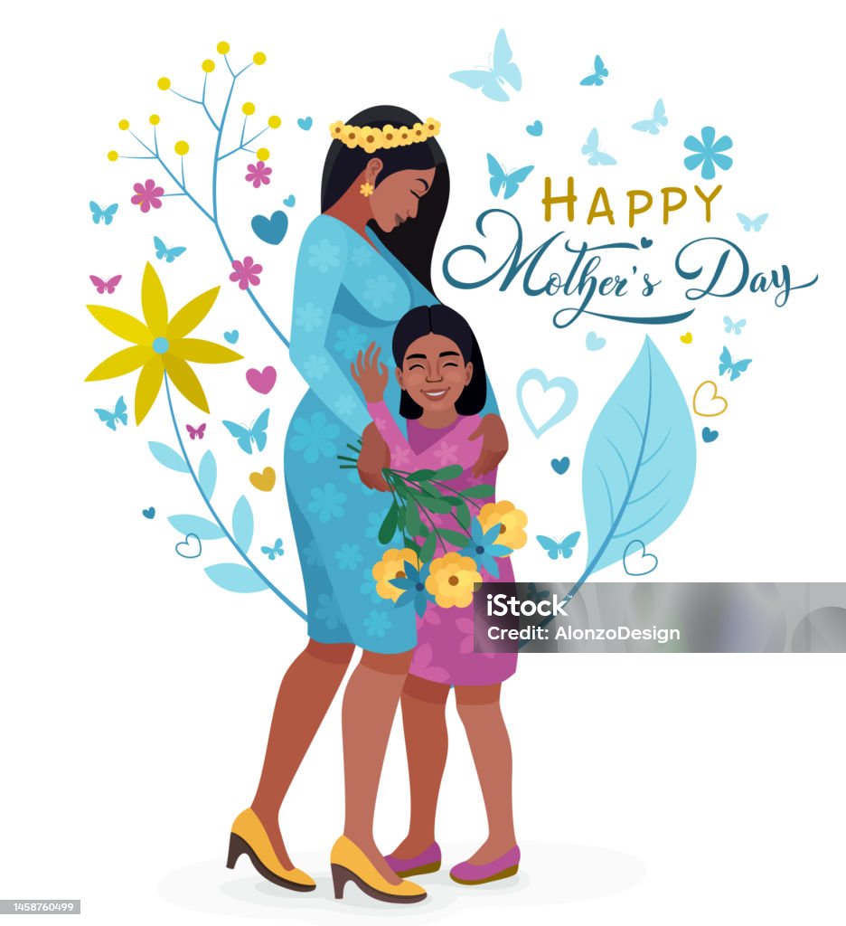 Happy Mothers Day Indian Mother Hug Her Daughter Moms Love Stock