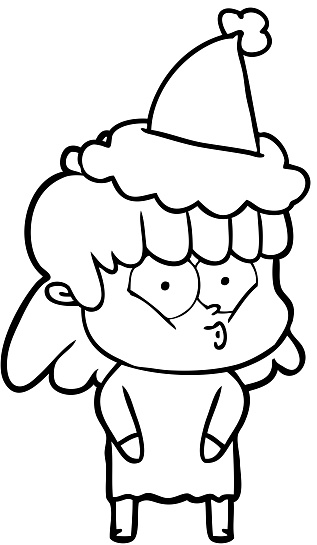 Dessin Au Trait Dessiné À La Main Dune Fille Sifflant Portant Un
