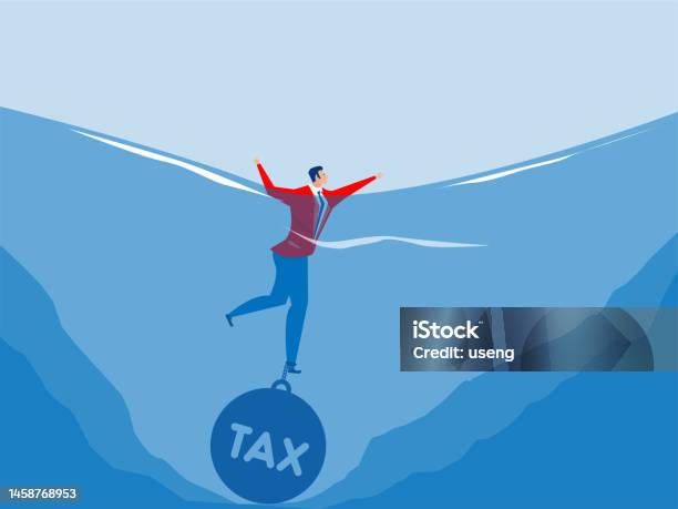 Tax Burden Business Concept Businessman Drowning Chained With A Weight ... Tax Burden Business Concept Businessman Drowning Chained With A Weight ...