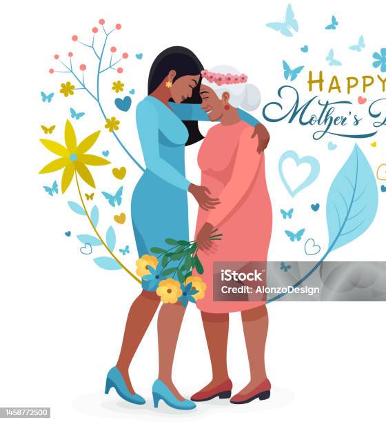 Happy Mothers Day Indian Mother Hug Her Daughter Moms Love Young Woman