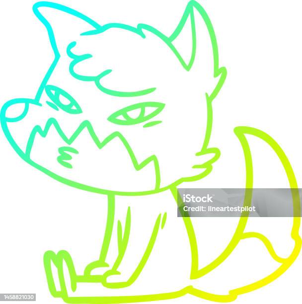 Dessin Au Trait Dégradé Froid Dun Renard De Dessin Animé Intelligent