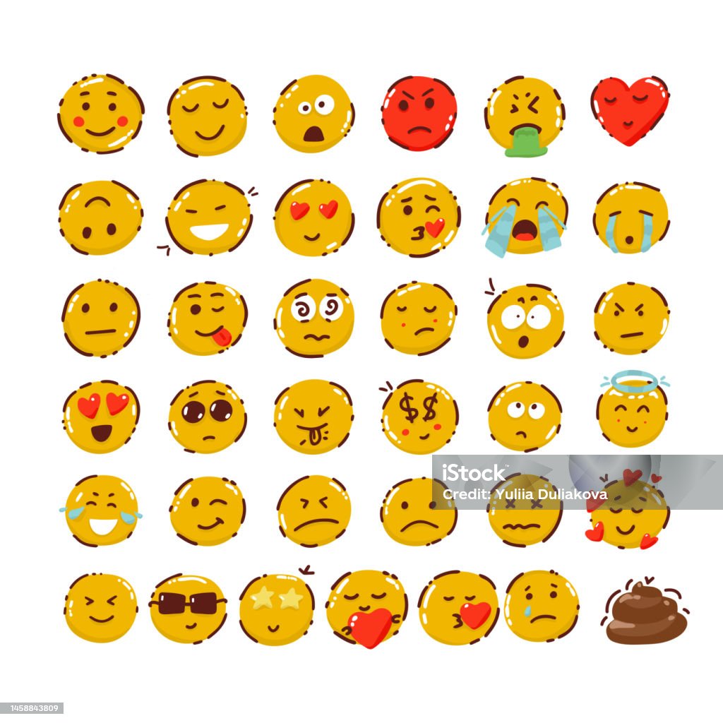 Big Set Of Emoticon Smile Icons Cartoon Emoji Set Vector Emoticon Set
