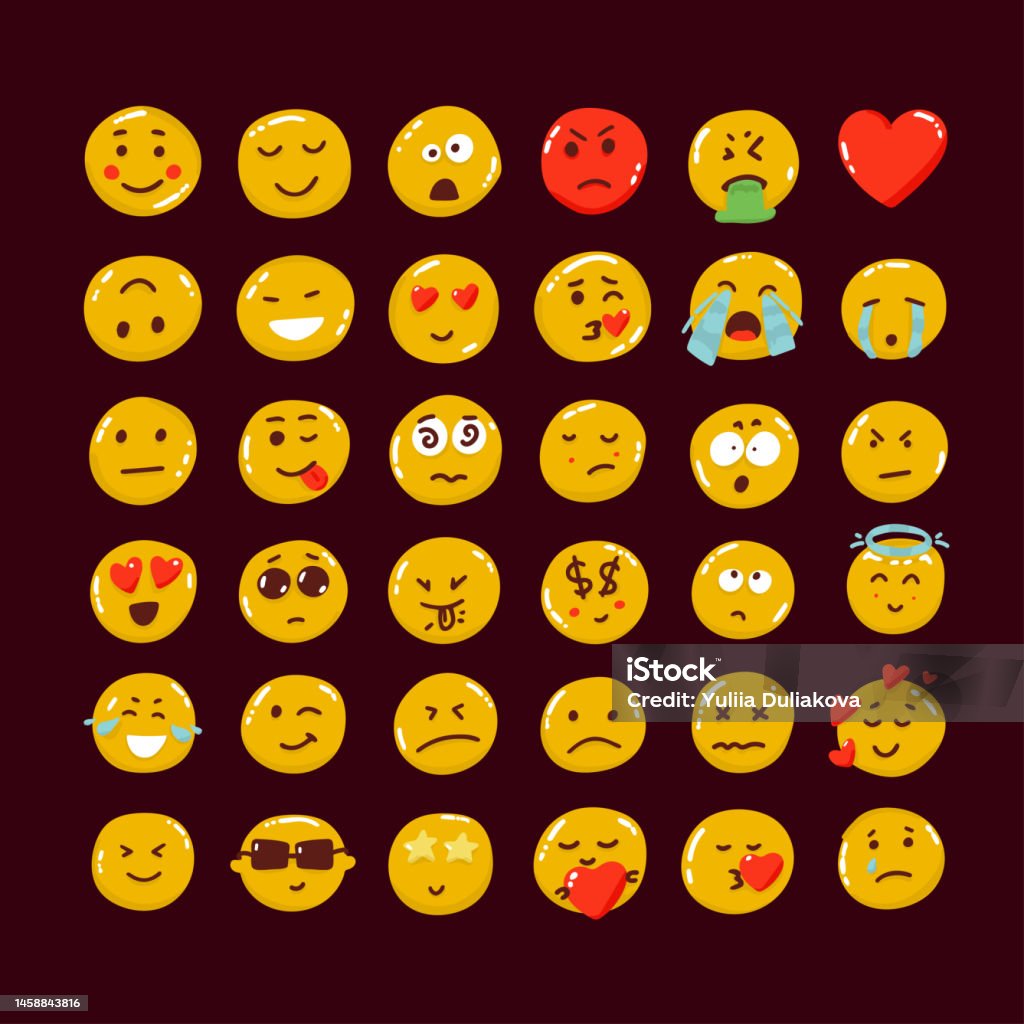 Big Set Of Emoticon Smile Icons Cartoon Emoji Set Vector Emoticon Set