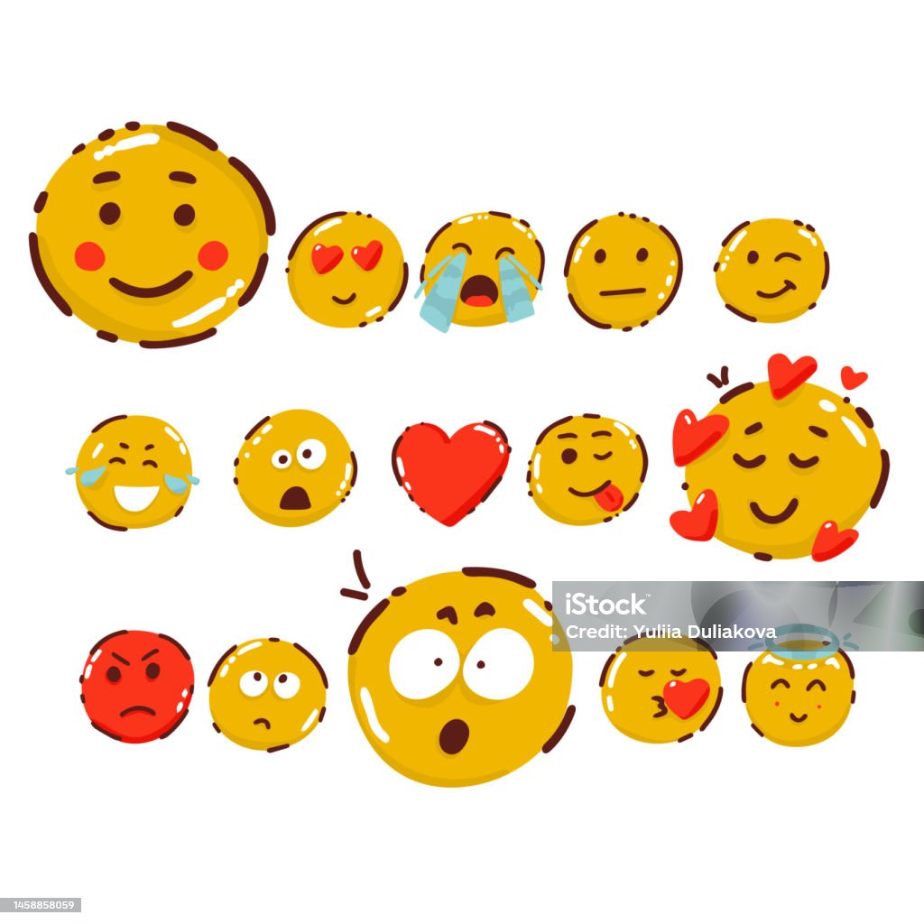 Big Set Of Emoticon Smile Icons Cartoon Emoji Set Vector Emoticon Set